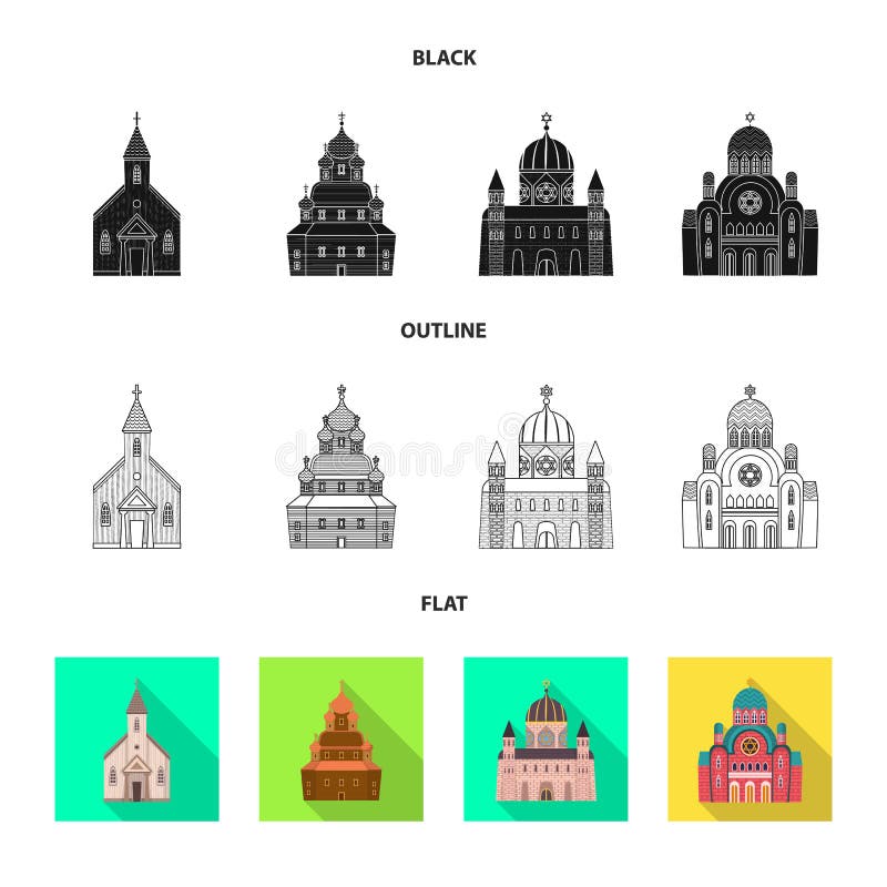 Vector Illustration Of Cult And Temple Logo. Set Of Cult And Parish ...