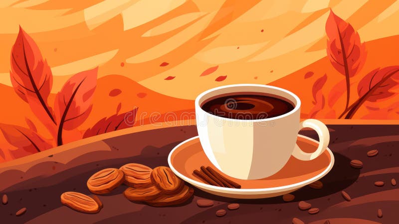 Vector Illustration of a Cup of Coffee and Nuts on the Background of ...