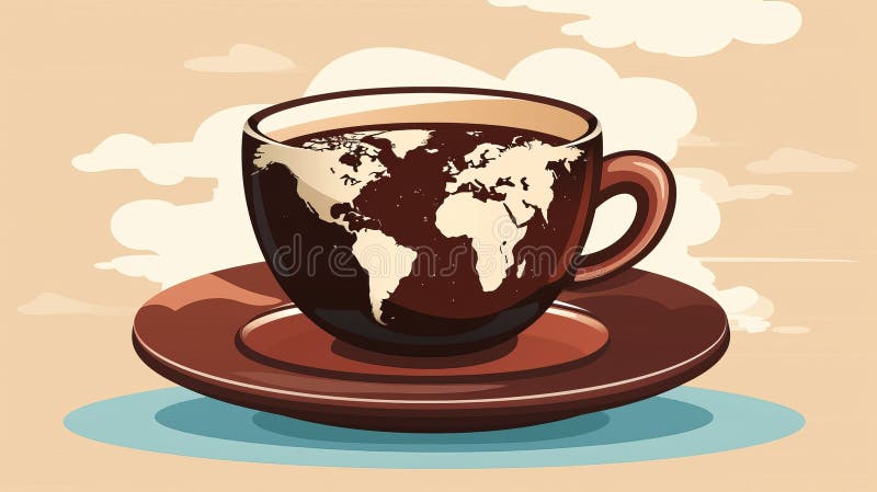 Vector Illustration of a Cup of Coffee with the World Map in it Stock ...