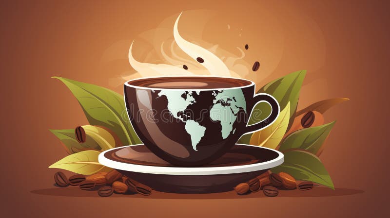 Vector Illustration of a Cup of Coffee with the World Map on it Stock ...