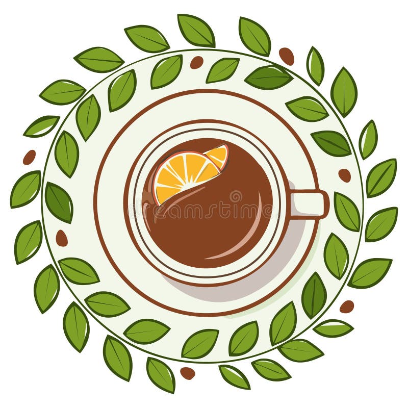 Vector Illustration of a Cup of Tea with Orange Slices in a Top Down ...
