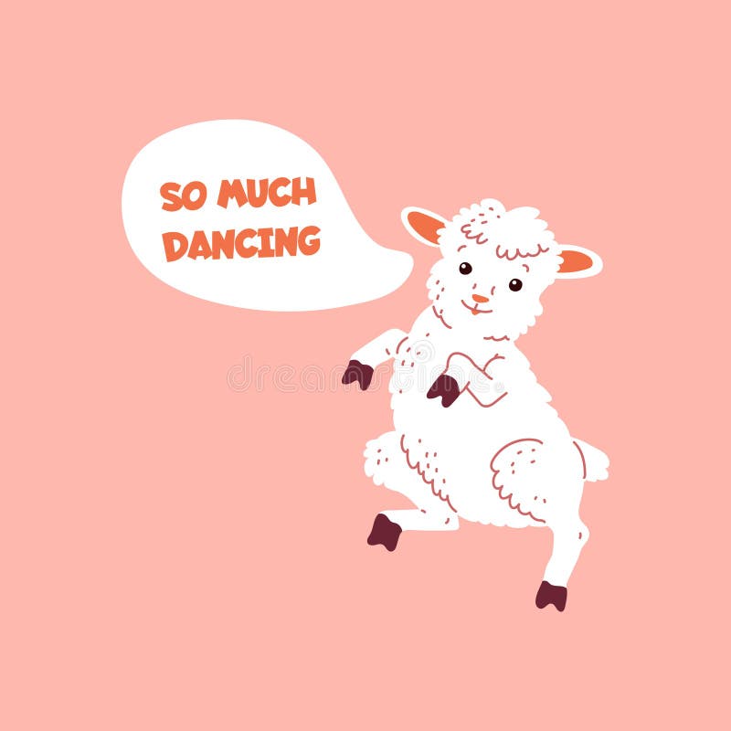 Vector Illustration with a Curly-haired White Sheep Dancing Joyfully on ...