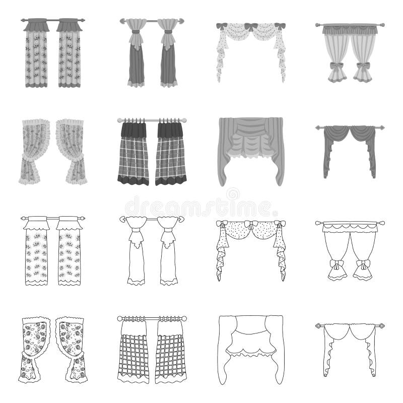 Vector Design of Curtains and Drapes Icon. Collection of Curtains and ...