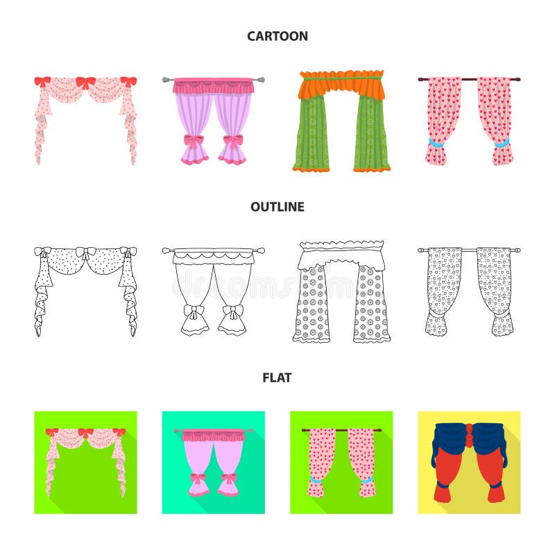 Vector Illustration of Curtains and Drapes Symbol. Set of Curtains and ...