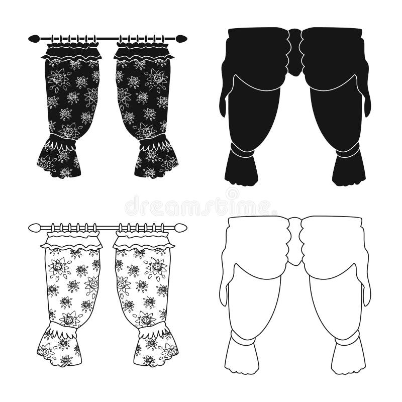 Vector Illustration of Curtains and Drapes Symbol. Set of Curtains and ...