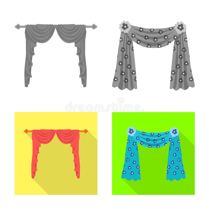 Vector Illustration of Curtains and Drapes Symbol. Set of Curtains and ...
