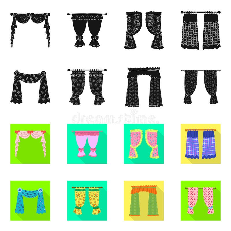 Vector Illustration of Curtains and Drapes Symbol. Set of Curtains and ...