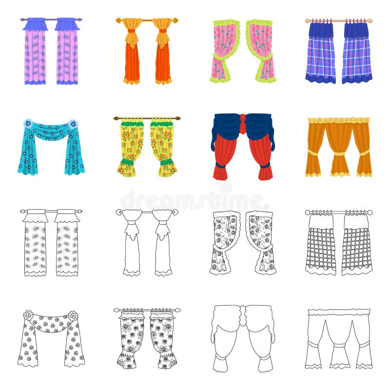 Vector Design of Curtains and Drapes Icon. Collection of Curtains and ...