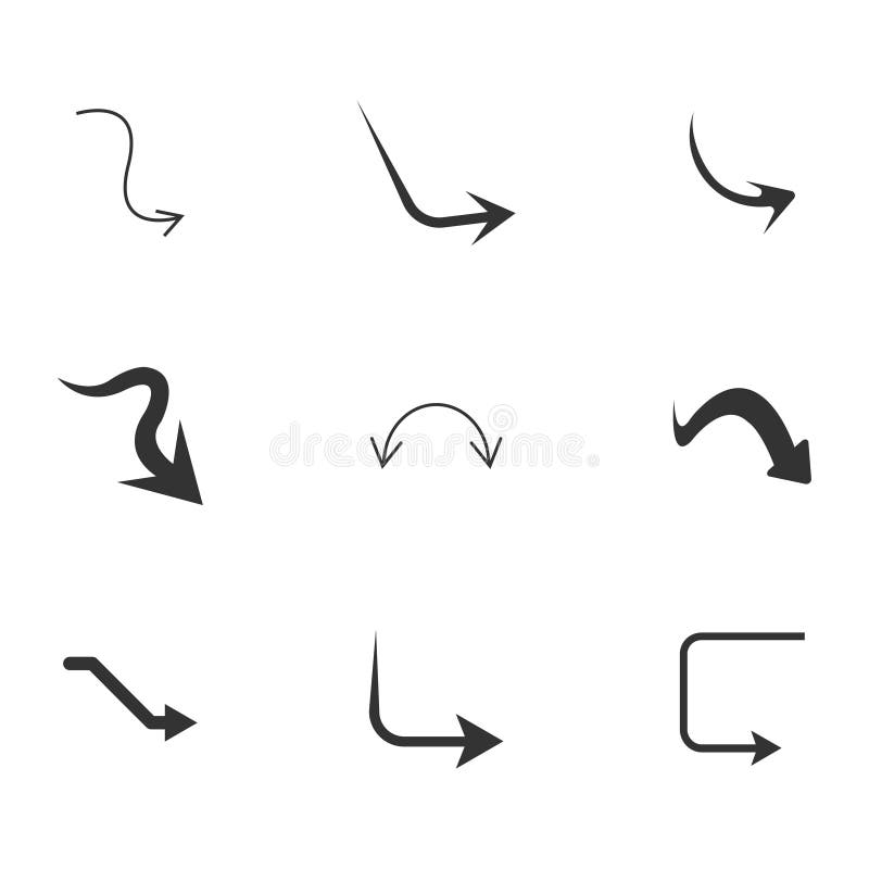 Vector Illustration of Curved Arrow Icons. 9 Curved Arrow Icons Set ...