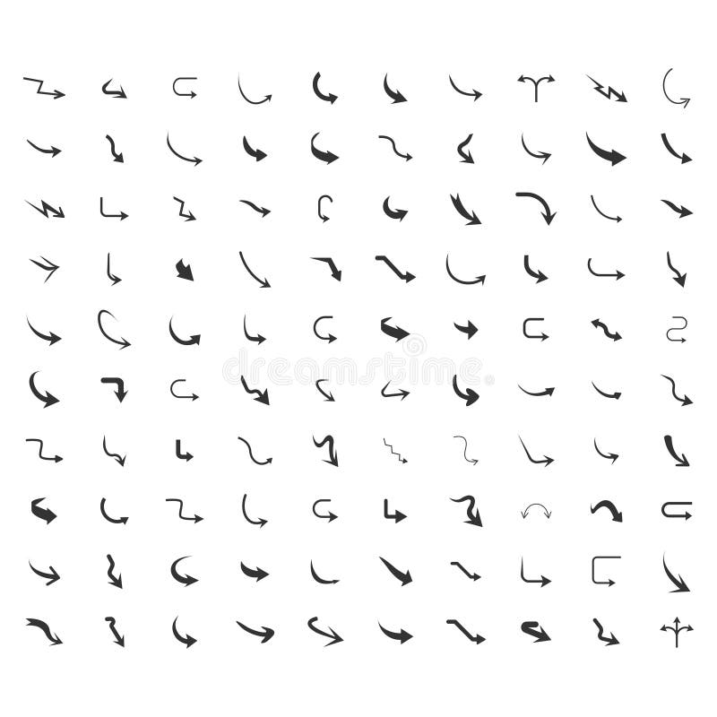 Vector Illustration of Curved Arrow Icons. 100 Curved Arrow Icons Set ...