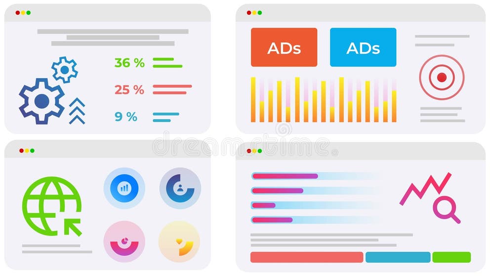 Vector Illustration. Curved Graphs and Data Tiles Reflect How Digital ...