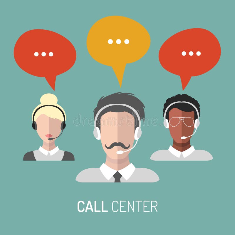 Vector Illustration of Customer Service, Call Center Operators Icons ...