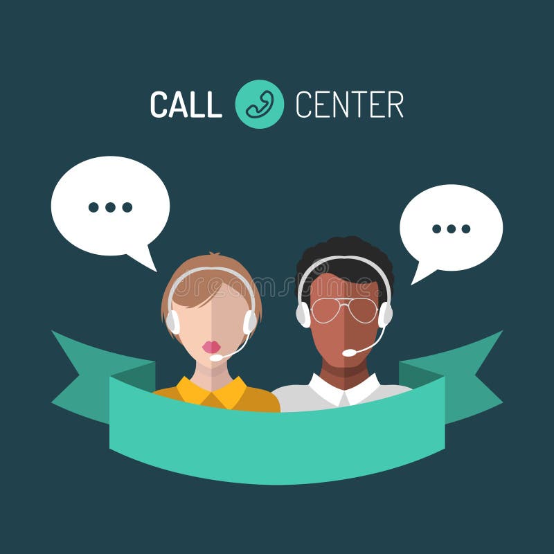 Vector Illustration of Customer Service, Call Center Operators Icons ...
