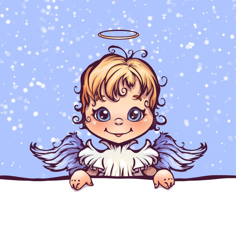 Vector Illustration of Cute Angel with Panel for Stock Vector ...