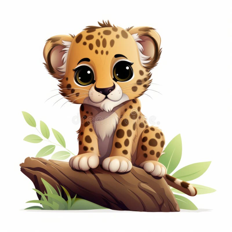 Vector Illustration of Cute Baby Cheetah Sitting on a Tree Branch Stock ...