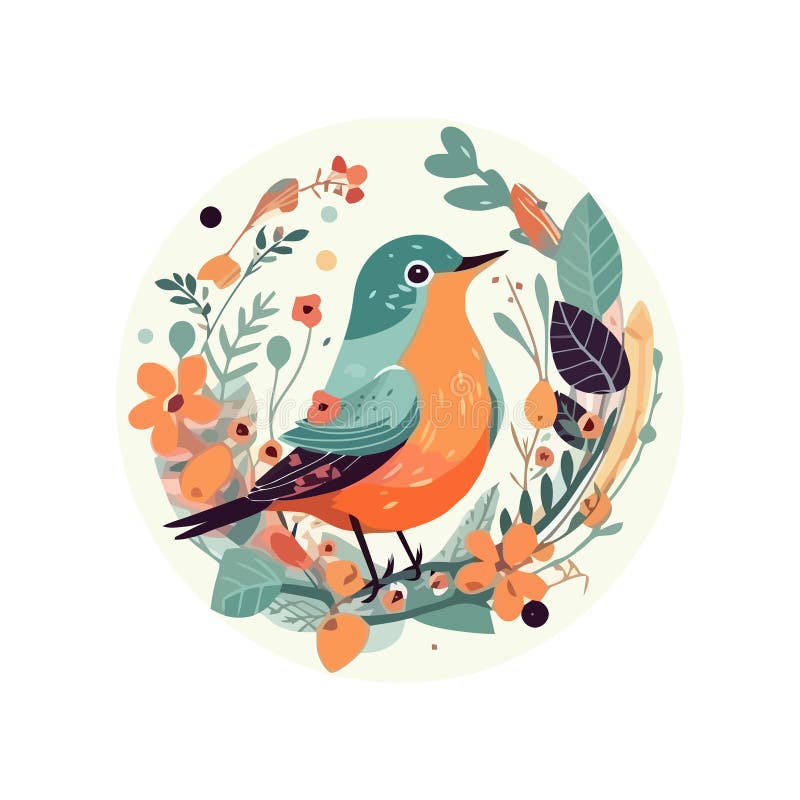 Vector Illustration of Cute Bird on Branch Stock Image - Image of drawn ...
