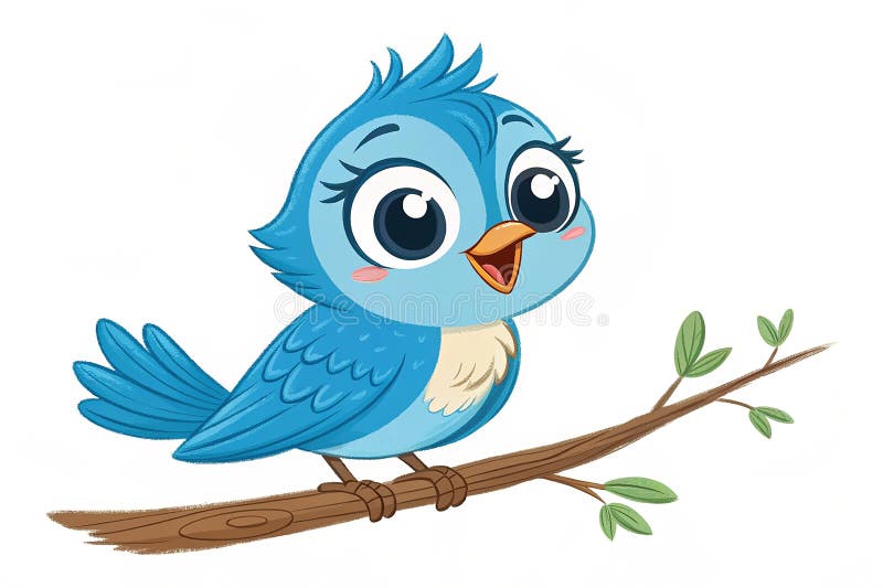 Vector Illustration of Cute Blue Bird Cartoon Isolated on White ...