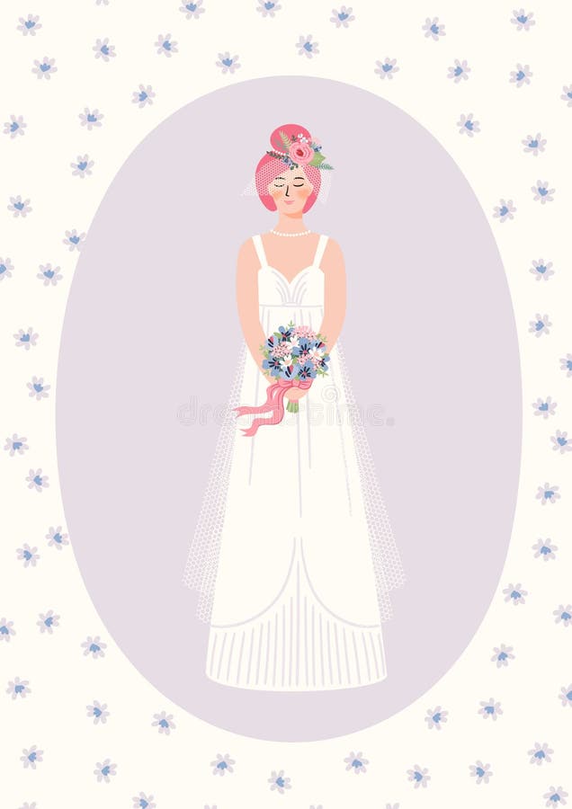 Vector Illustration with Cute Bride Design Element for Wedding Concept ...