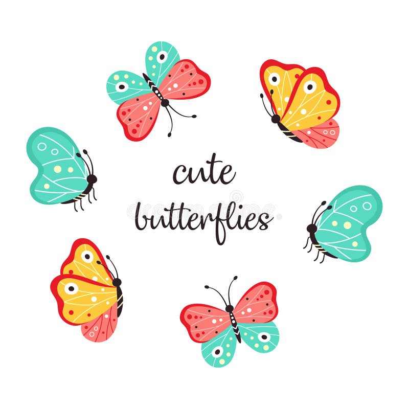 Vector Illustration of Cute Butterflies Isolated on White Stock Vector ...