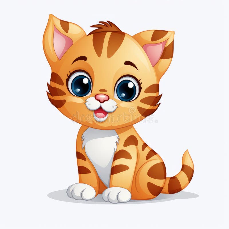 A Cartoon Kitten Sitting in the Grass with Flowers Stock Illustration ...