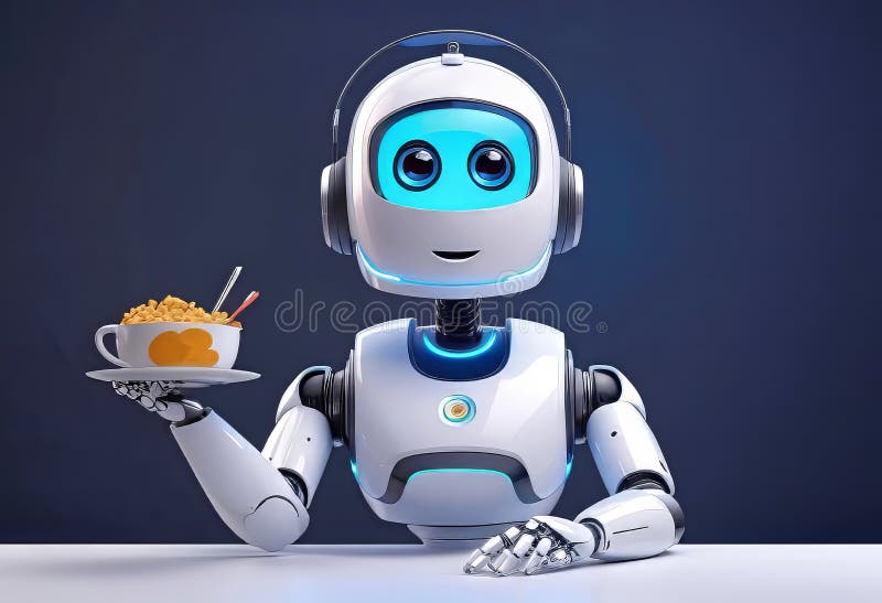 Vector Illustration, Cute Customer Service Robot Poster with Copy Space ...