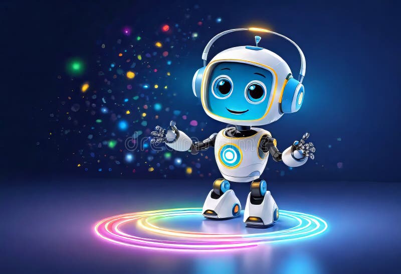 Vector Illustration, Cute Customer Service Robot Poster with Copy Space ...