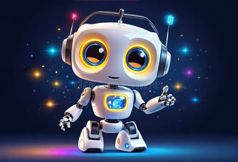 Vector Illustration, Cute Customer Service Robot Poster with Copy Space ...