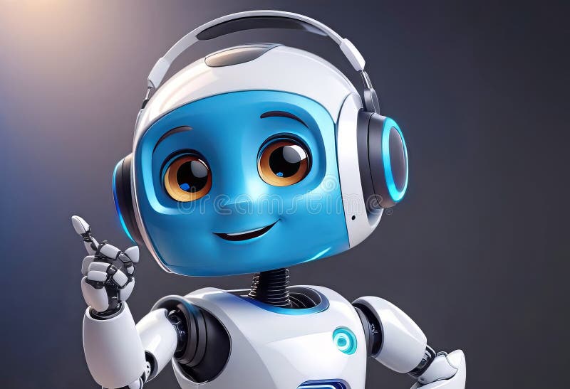 Vector Illustration, Cute Customer Service Robot Poster with Copy Space ...