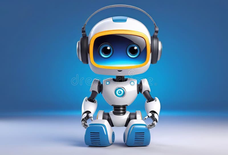 Vector Illustration, Cute Customer Service Robot Poster with Copy Space ...