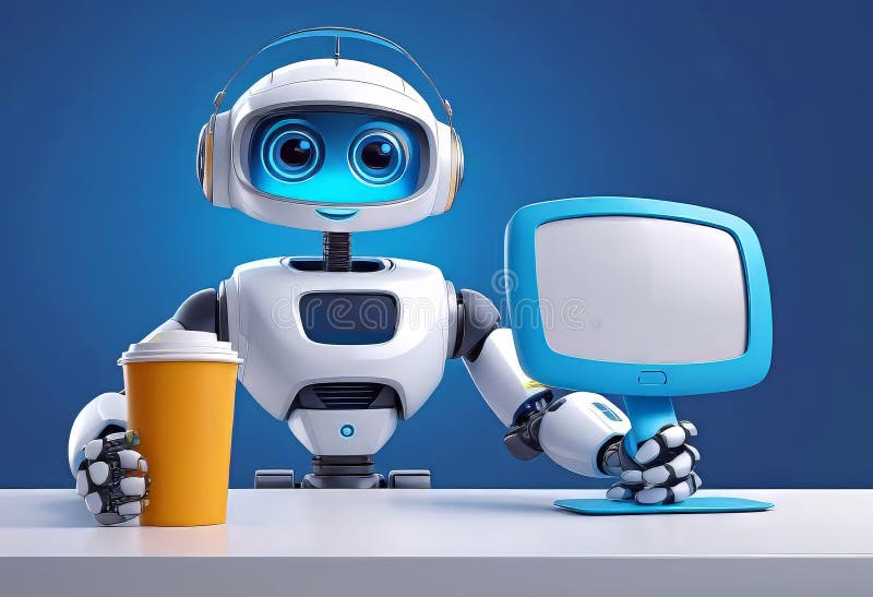 Vector Illustration, Cute Customer Service Robot Poster with Copy Space ...