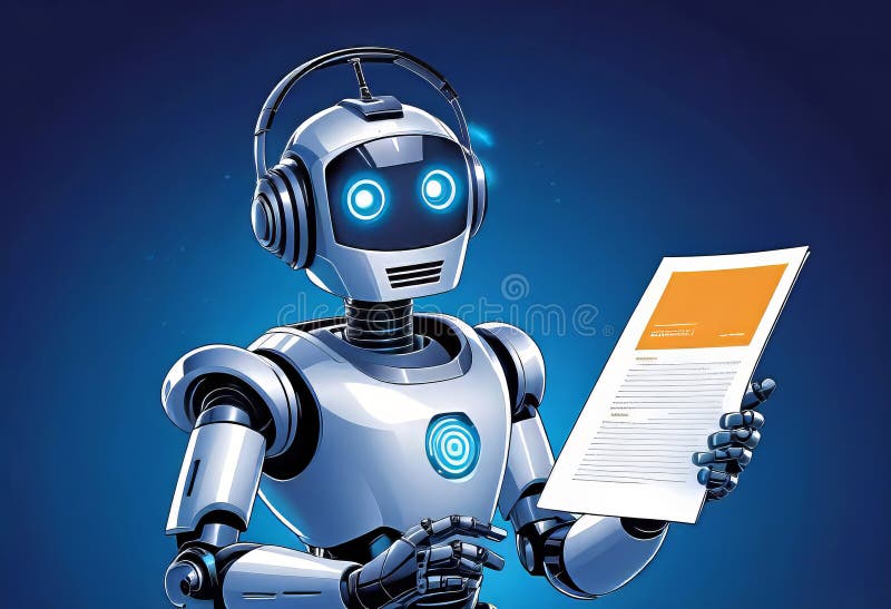 Vector Illustration, Cute Customer Service Robot Poster with Copy Space ...