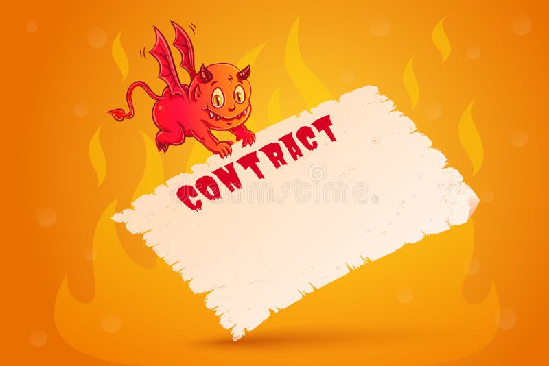Vector Illustration of a Cute Devil with Contract. Devil Contract is on ...