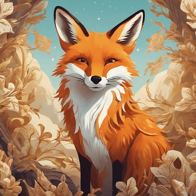 Vector Illustration of a Cute Fox in the Forest. Stock Illustration ...