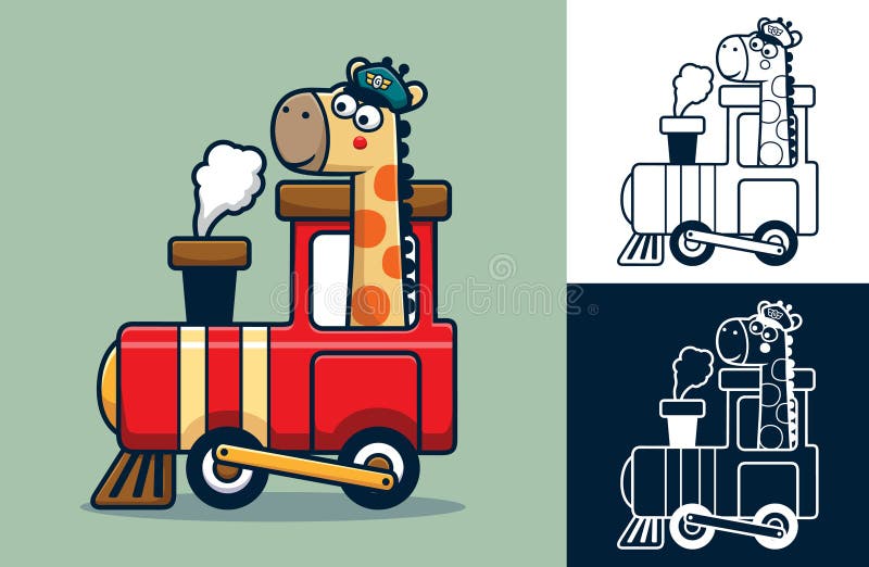 Vector Illustration of Cute Giraffe Cartoon on Steam Train Stock Vector ...