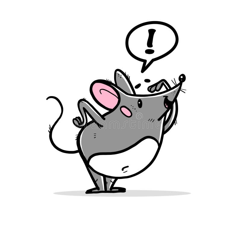 Vector Illustration of Cute Hand Drawn Grey Mouse Character with Text ...