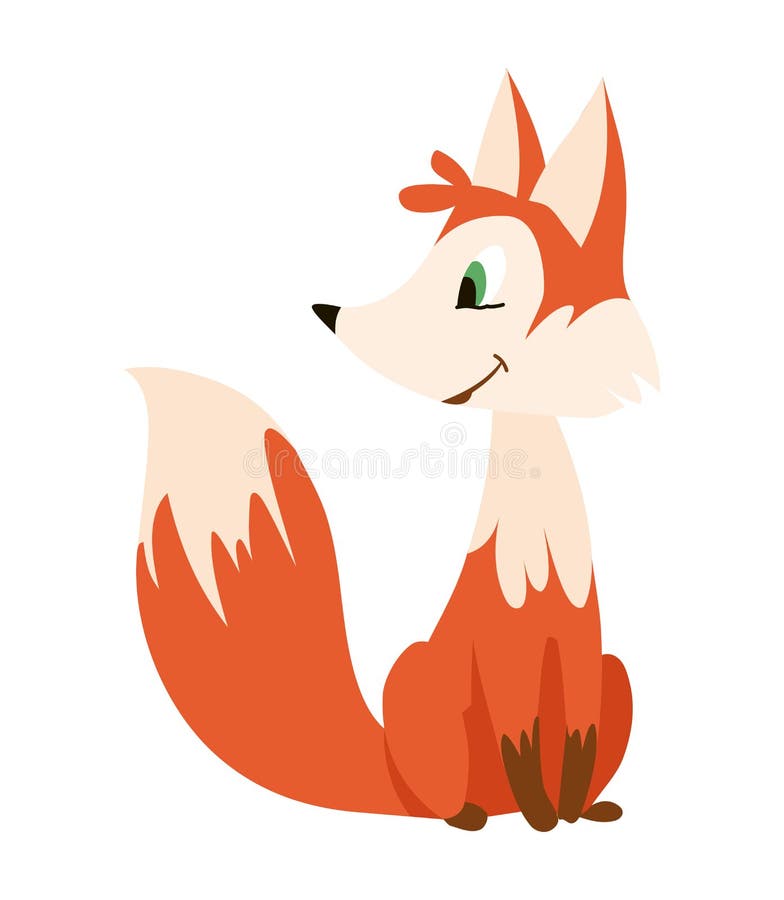 Vector Illustration of Cute Happy Cartoon Fox for Design Element. Stock ...