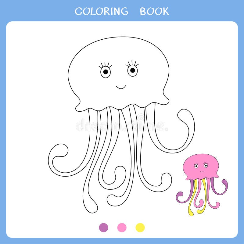 Vector Illustration of Cute Jellyfish for Coloring Book Stock Vector ...