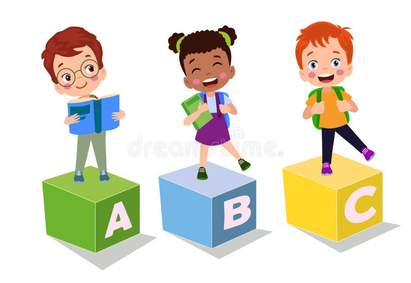 Vector Illustration of Cute Kids with Abc Blocks, Abc Letters Stock ...