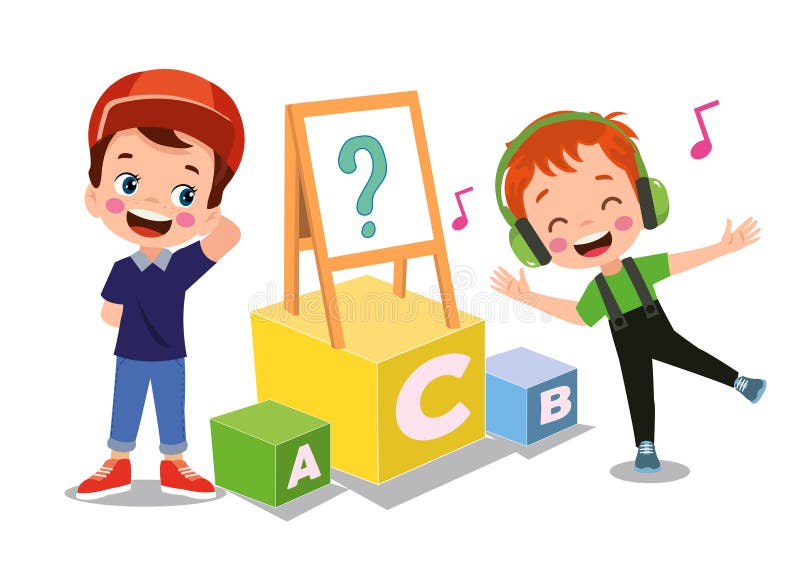 Vector Illustration of Cute Kids with Abc Blocks, Abc Letters Stock ...