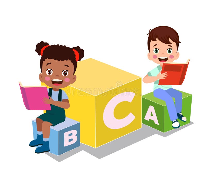 Vector Illustration of Cute Kids with Abc Blocks, Abc Letters Stock ...