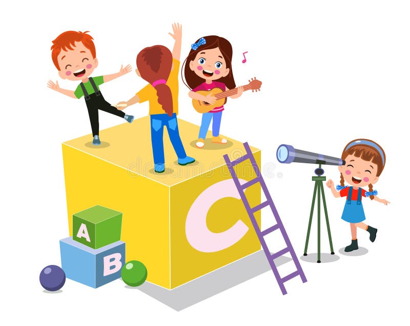 Vector Illustration of Cute Kids with Abc Blocks, Abc Letters Stock ...