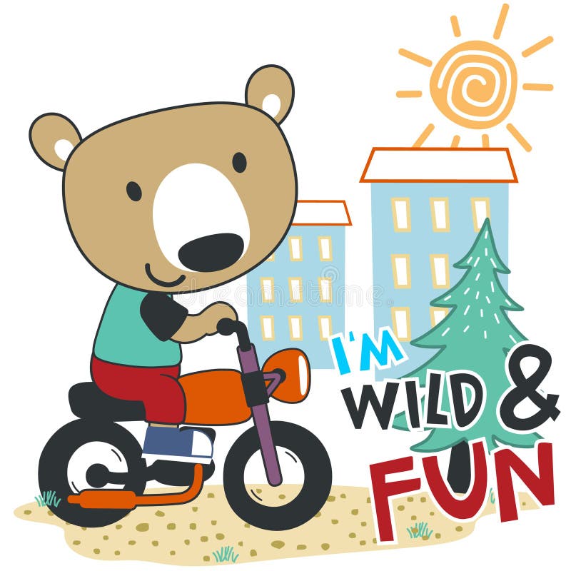 Cute Little Bear Ride Motorcycle. Creative Vector Childish Background ...