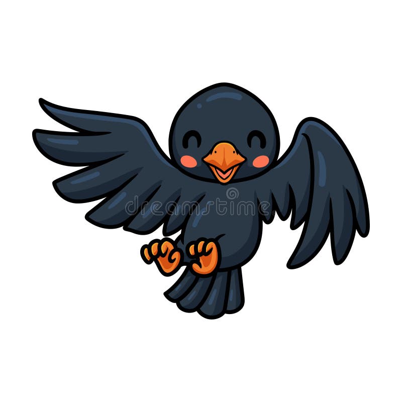 Cute Little Crow Cartoon Flying Stock Vector - Illustration of dark ...
