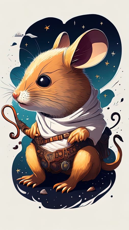 Vector Illustration of a Cute Little Mouse in the Night Sky with Stars ...