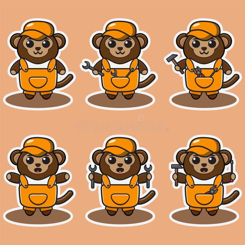 Vector Illustration of Cute Monkey Mechanic Cartoon. Stock Vector ...