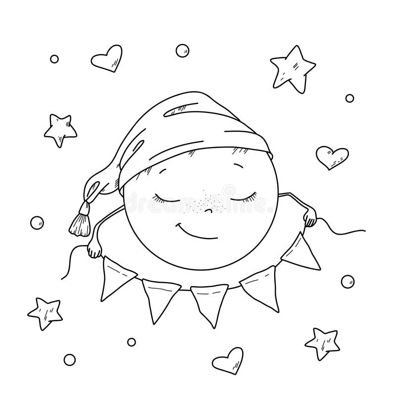 Vector Illustration of a Cute Moon in Handdraw Doodle Style Stock ...