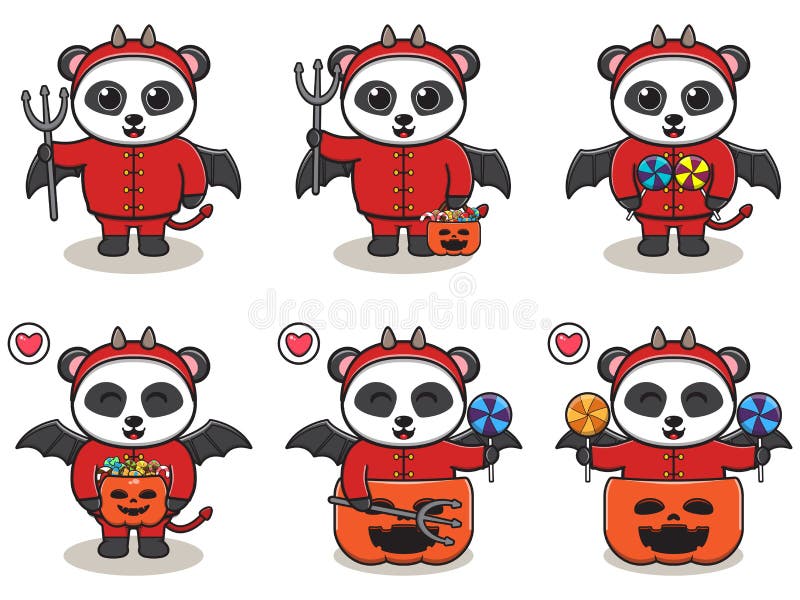 Vector Illustration of Cute Panda with Devil Costume. Stock Vector ...