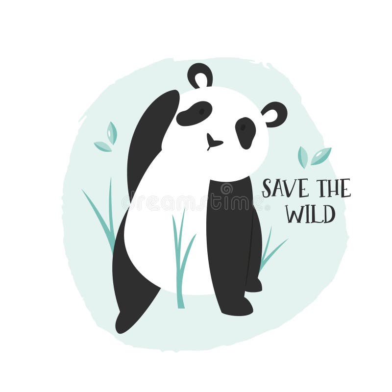 Vector Illustration of a Cute Panda and Text Save the Wild Stock Vector ...