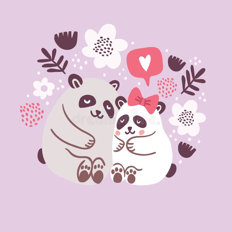 Vector Illustration Cute Pandas Couple In Love Stock Vector