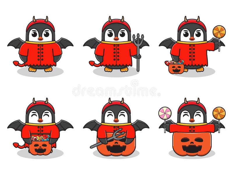 Vector Illustration of Cute Penguin with Devil Costume. Stock Vector ...